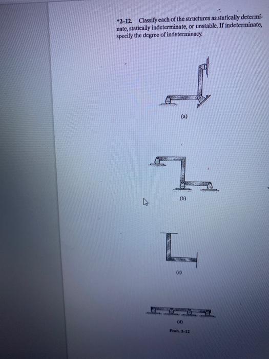 Solved *2-12. Classify each of the structures as statically | Chegg.com