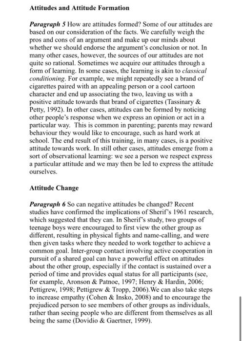 Attitudes and Attitude Formation Paragraph 5 How are | Chegg.com