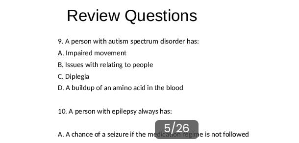 Solved Review Questions9. ﻿A person with autism spectrum | Chegg.com