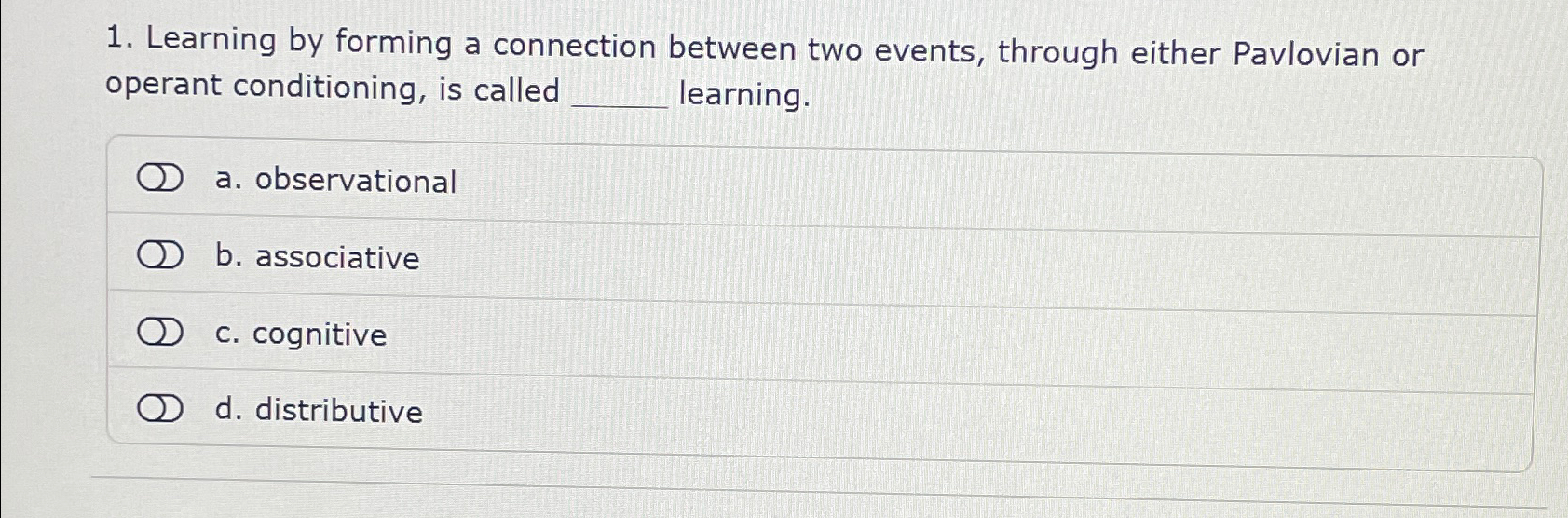 Solved Learning by forming a connection between two events, | Chegg.com
