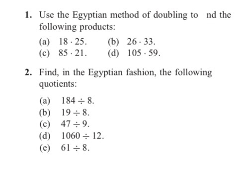Solved 1. Use the Egyptian method of doubling to nd the | Chegg.com