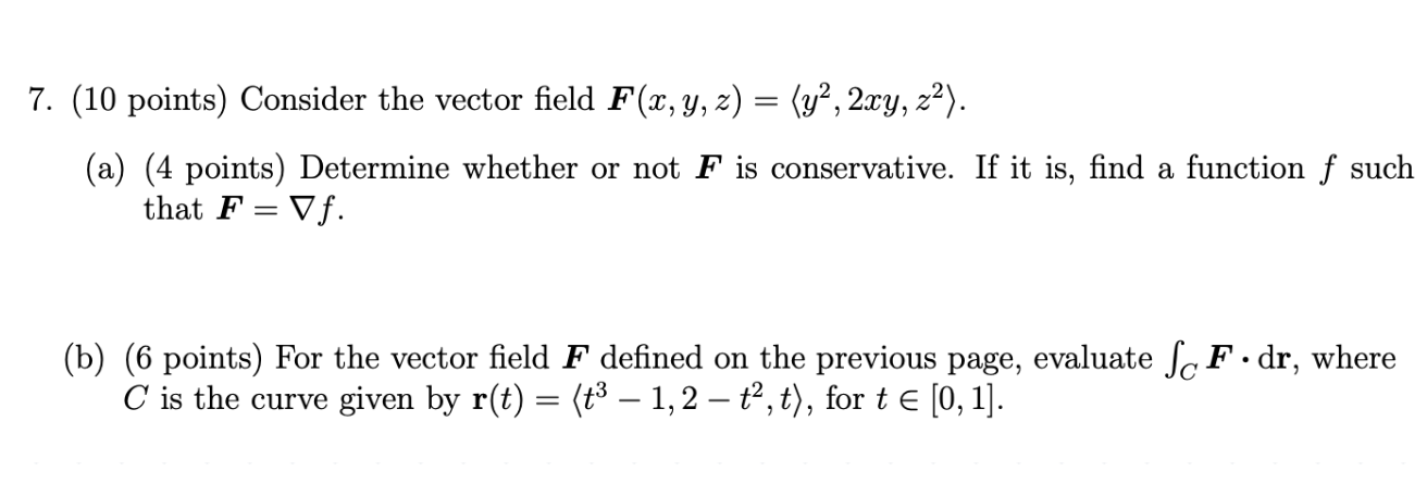 Solved (10 ﻿points) ﻿Consider the vector field | Chegg.com