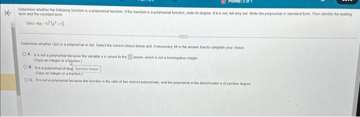 Solved lerm and the constart lerm G(x)=4(x−1)2(x2+1) | Chegg.com