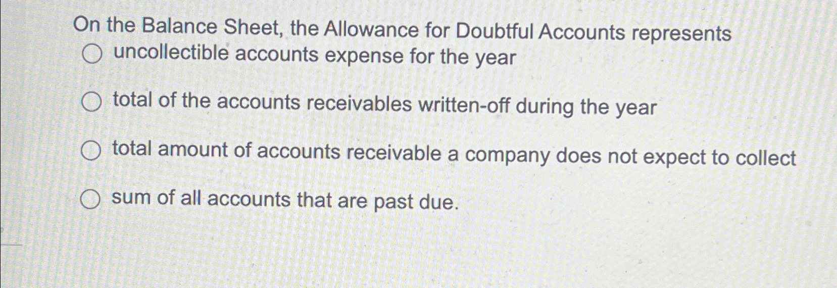 Solved On the Balance Sheet, the Allowance for Doubtful | Chegg.com