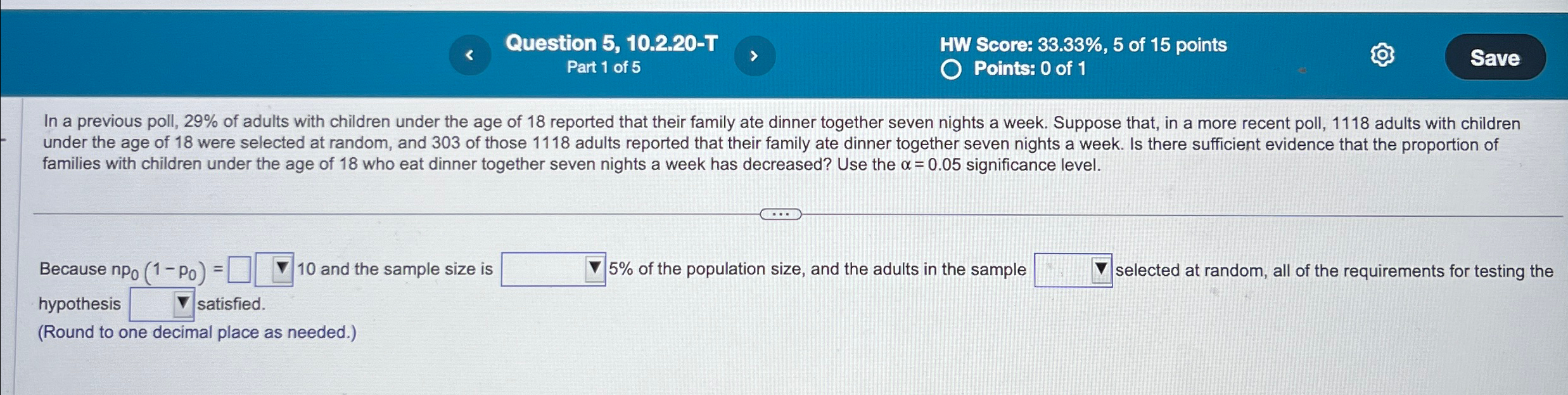 Solved Question 5, 10.2.20-TPart 1 ﻿of 5HW Score: 33.33%,5 | Chegg.com