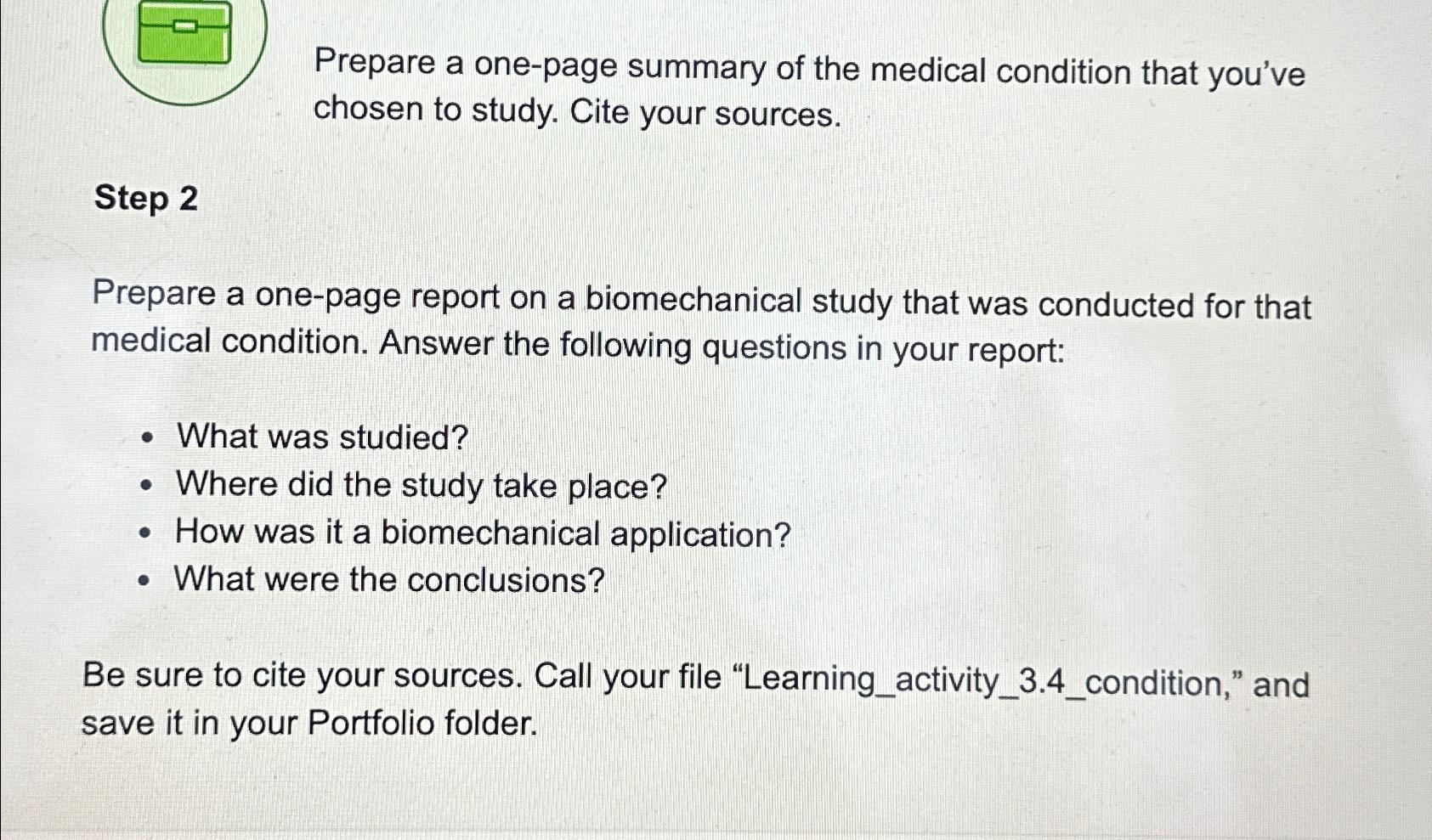 Solved Prepare a one-page summary of the medical condition | Chegg.com