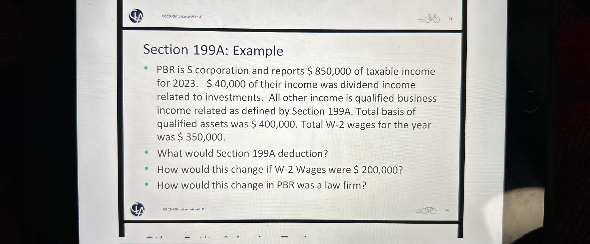 Section 199A: Example\\nPBR is S corporation and | Chegg.com