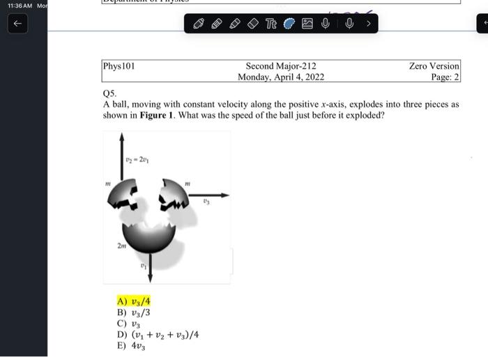 Solved Q5. A ball, moving with constant velocity along the | Chegg.com