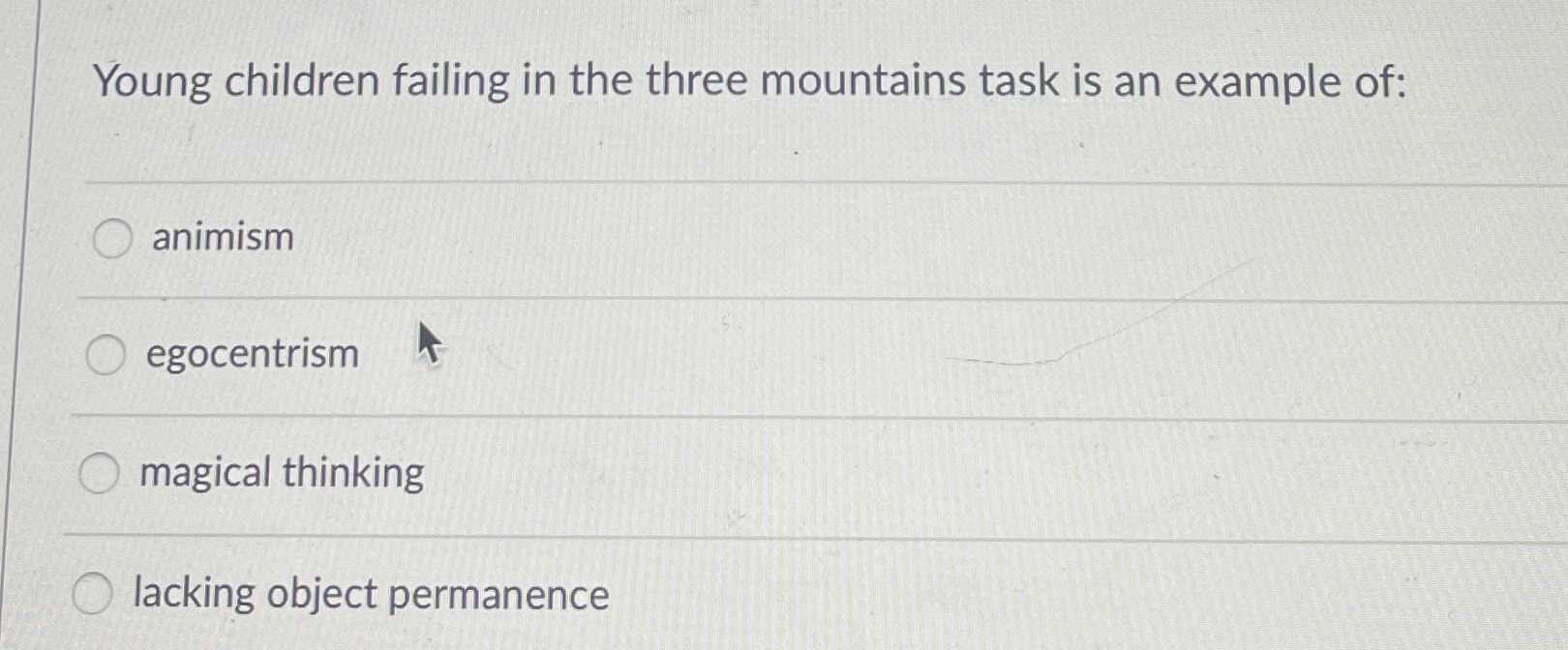 Solved Young children failing in the three mountains task is | Chegg.com