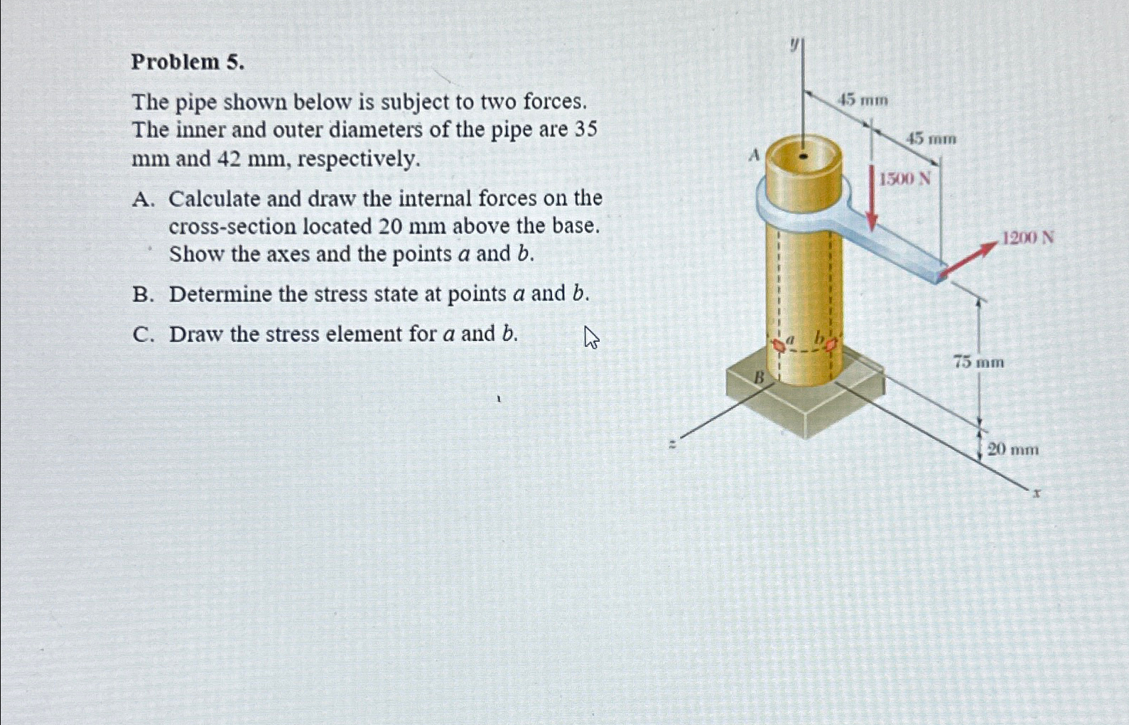 Solved Problem 5.The pipe shown below is subject to two | Chegg.com