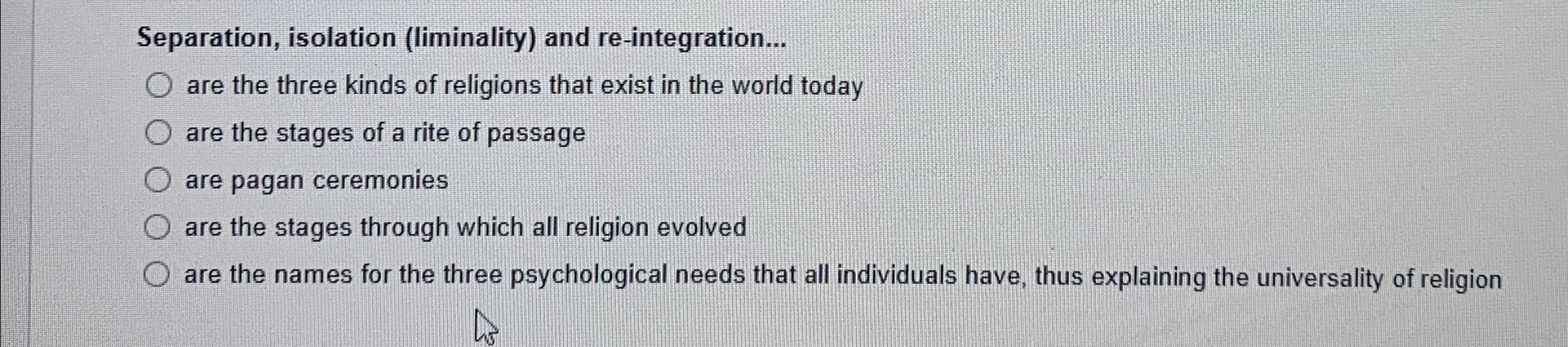 Solved Separation, isolation (liminality) ﻿and | Chegg.com