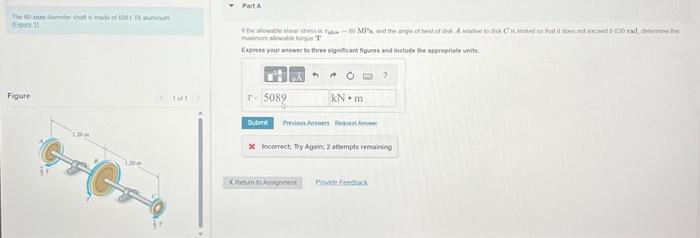 Solved Figure Part A nawers alivestie topue T T=5089 kN⋅m | Chegg.com
