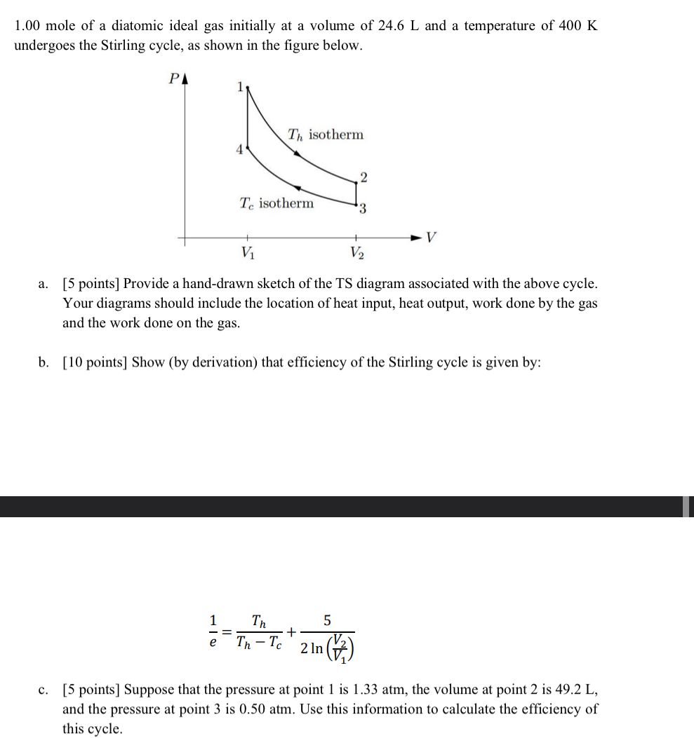 Solved 1.00 ﻿mole of a diatomic ideal gas initially at a | Chegg.com