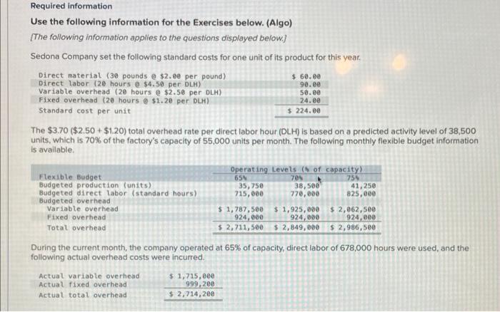 Solved Required information Use the following information | Chegg.com