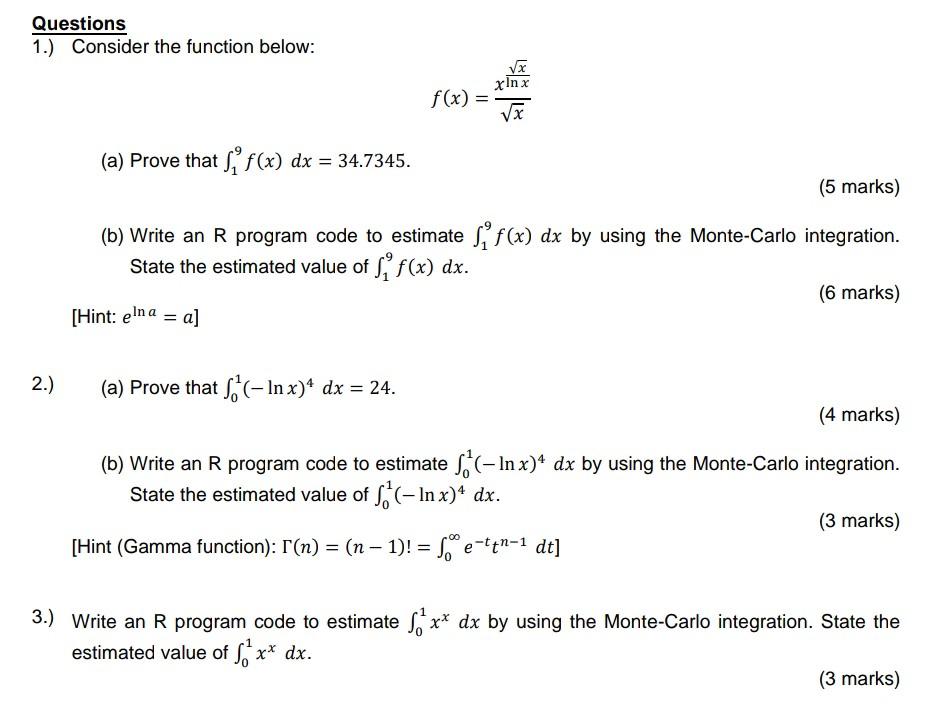 Solved Questions 1.) Consider the function below: | Chegg.com
