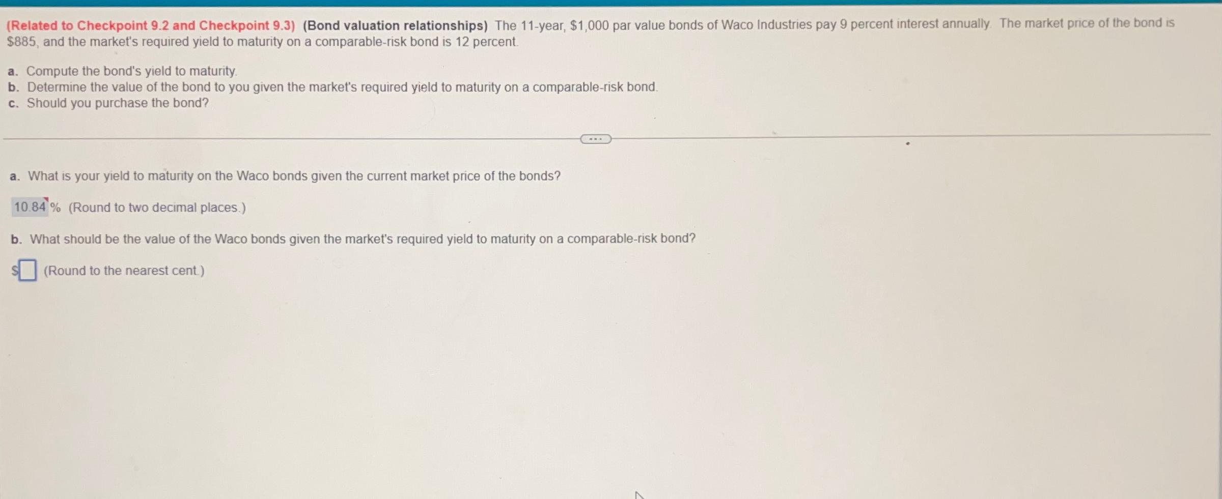 Solved $885, ﻿and the market's required yield to maturity on | Chegg.com