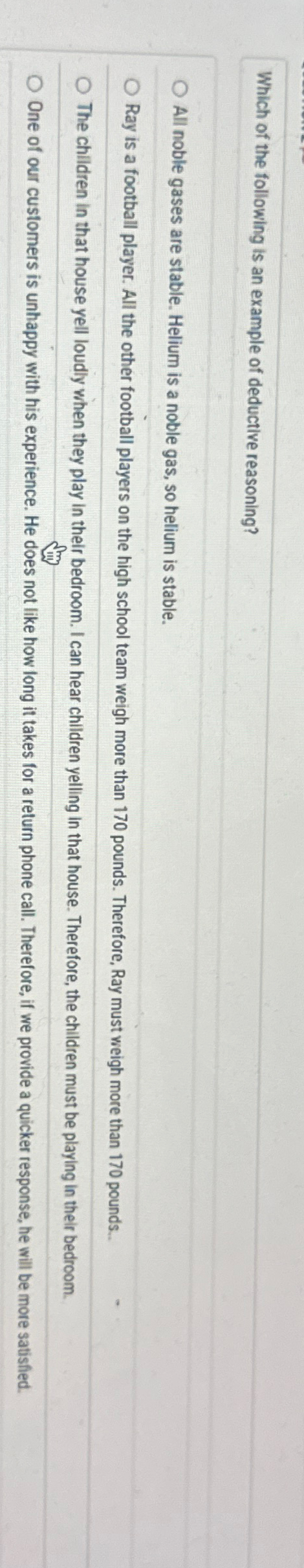 Solved Which of the following is an example of deductive | Chegg.com