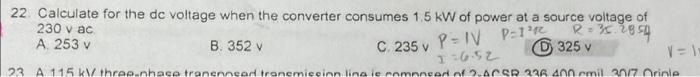 Solved 22. Calculate for the dc voltage when the converter | Chegg.com