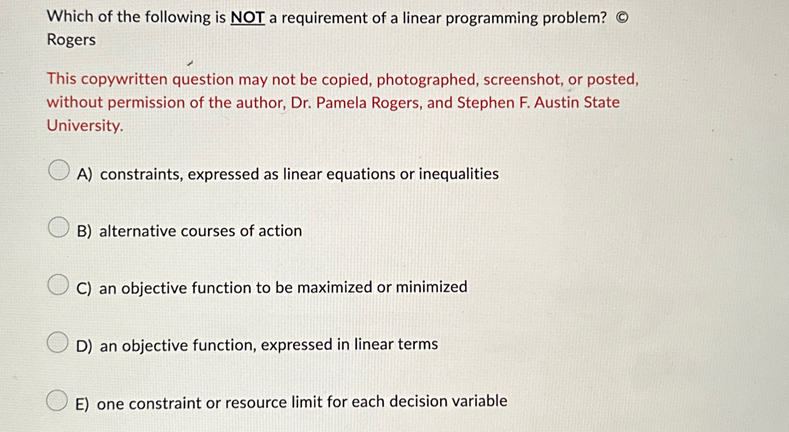 Solved Which of the following is NOT a requirement of a | Chegg.com