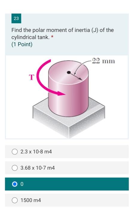 Solved 23 Find the polar moment of inertia (J) of the | Chegg.com