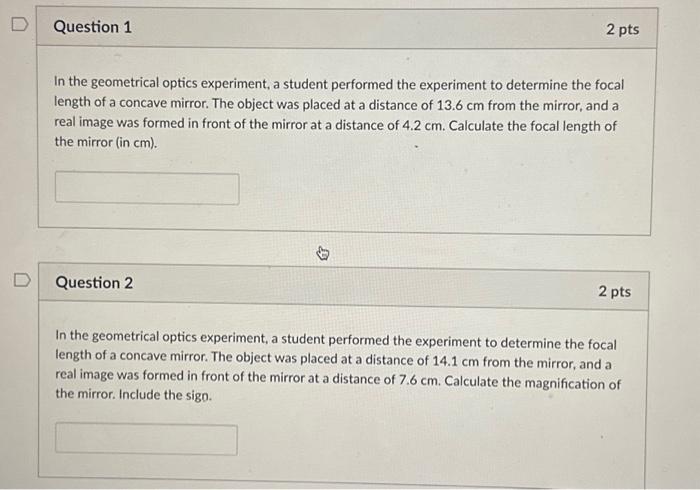 Solved In the geometrical optics experiment, a student | Chegg.com