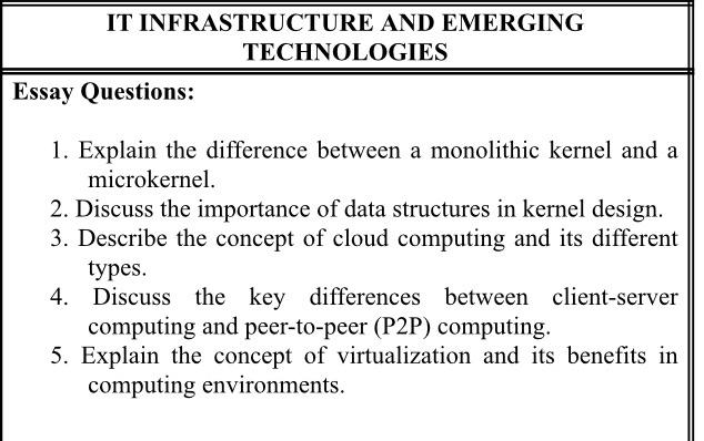 Solved TECHNOLOGIES Essay Questions: 1. Explain the | Chegg.com