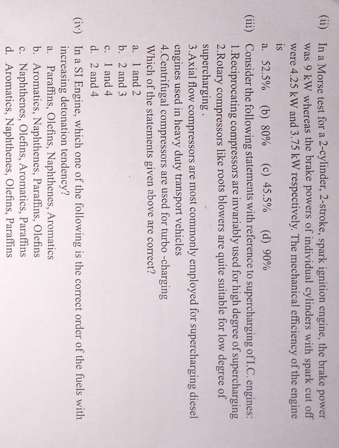 Solved (ii) In a Morse test for a 2-cylinder, 2-stroke, | Chegg.com