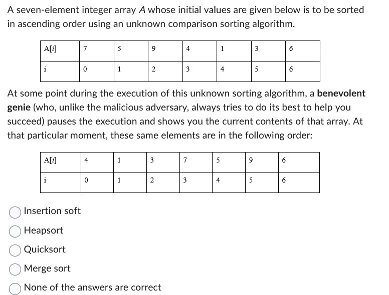 Solved A Seven Element Integer Array A Whose Initial Values 0509