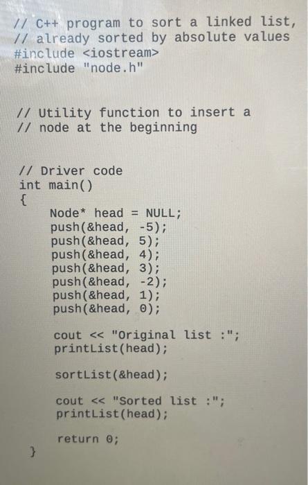 Solved 1/ C+t program to sort a linked list, /l already | Chegg.com