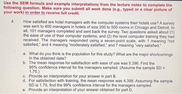 Solved se the SEM formula and example interpretations from | Chegg.com