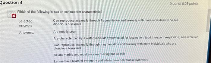 Solved Which of the following is not an echinoderm | Chegg.com