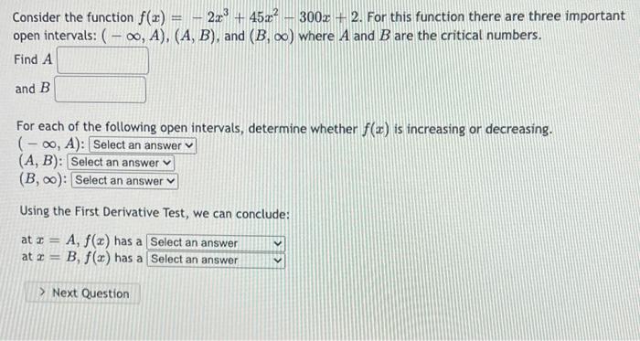 Solved Consider the function f(x)=−2x3+45x2−300x+2. For this | Chegg.com