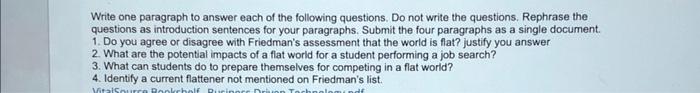 Write one paragraph to answer each of the following | Chegg.com