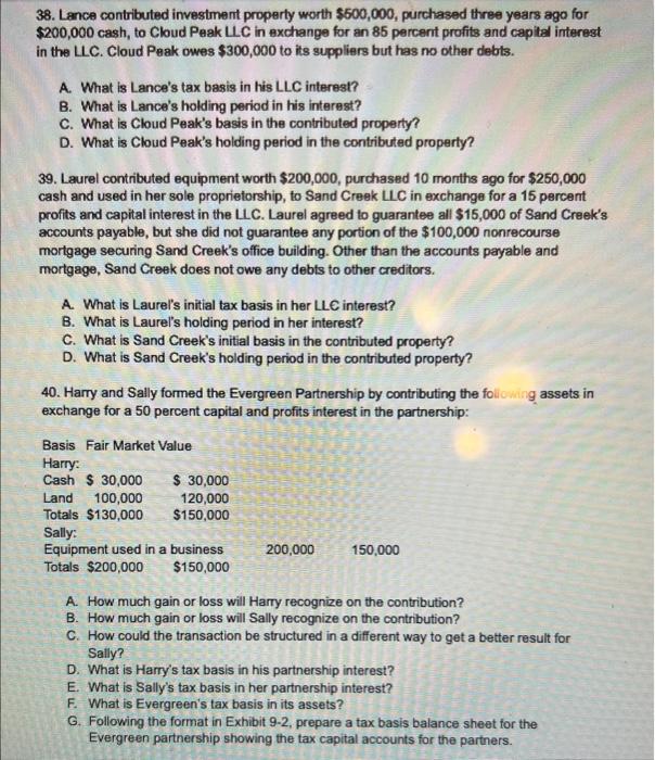 Solved 38. Lance contributed investment property worth | Chegg.com