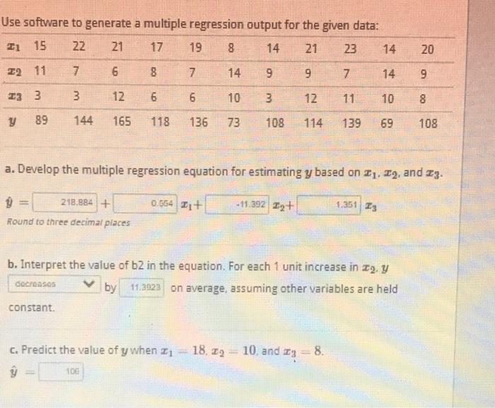 Solved Use software to generate a multiple regression output | Chegg.com