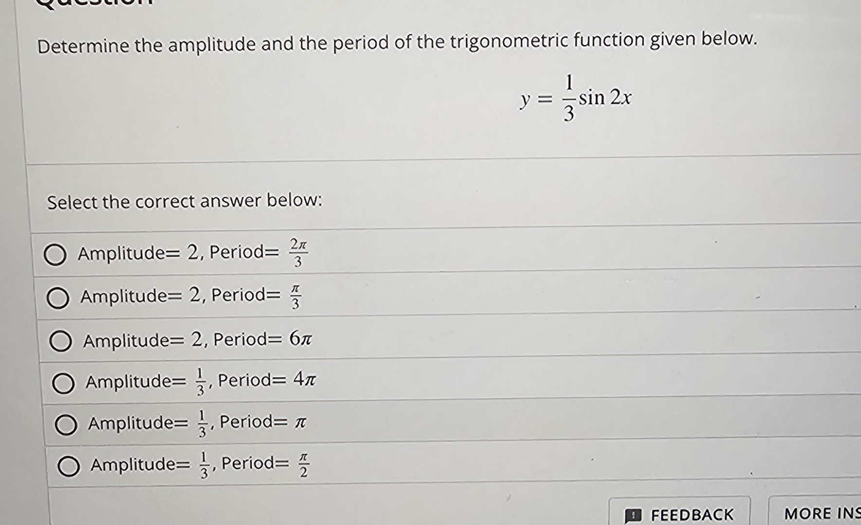 Solved Determine the amplitude and the period of the | Chegg.com