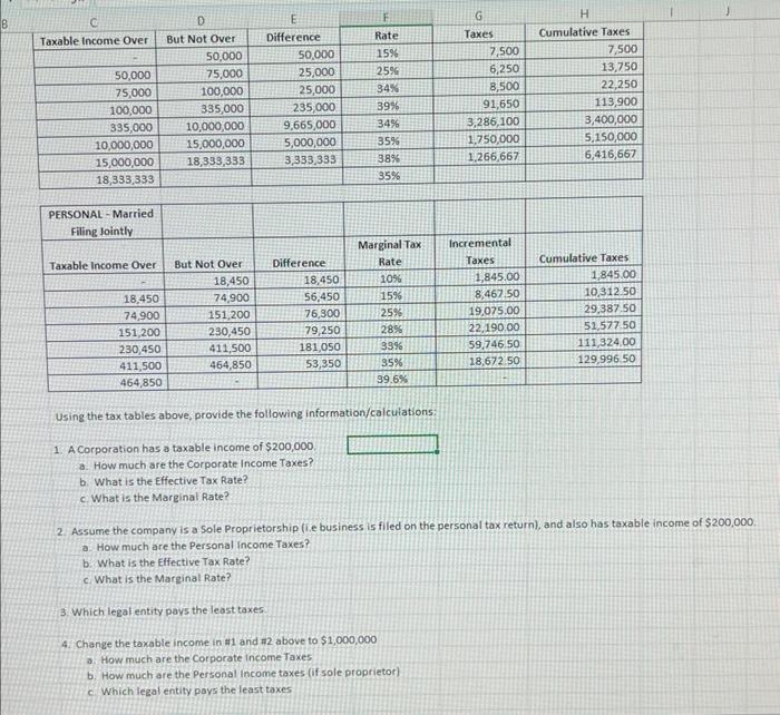 Solved Using the tax tables above, provide the following | Chegg.com