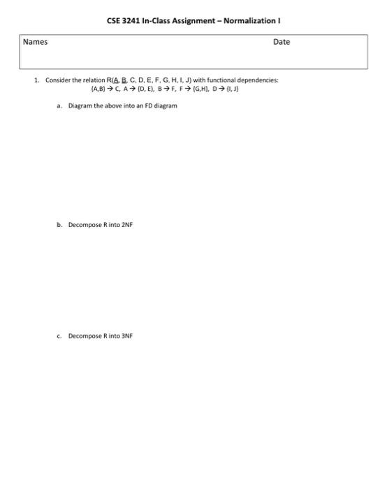 Solved CSE 3241 In-Class Assignment - Normalization 1 Names | Chegg.com