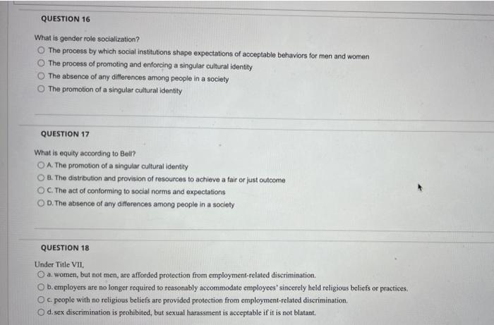 Solved What is gender role socialization? The process by | Chegg.com