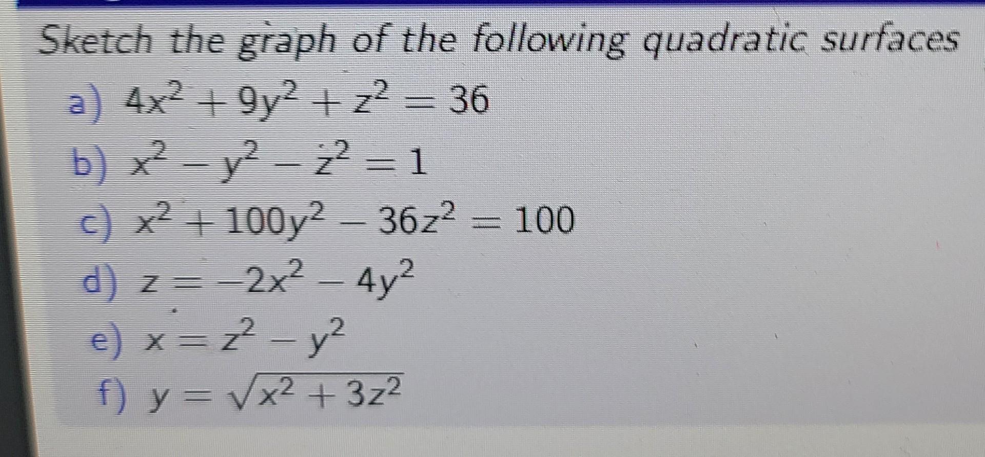 Solved Sketch the graph of the following quadratic surfaces | Chegg.com
