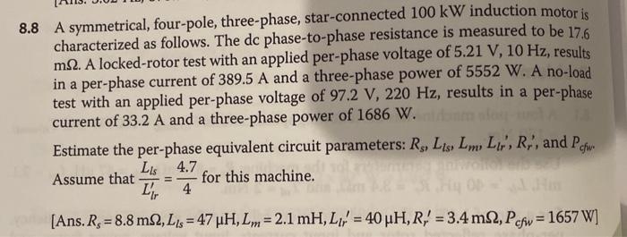 Solved 8.8 A symmetrical, four-pole, three-phase, | Chegg.com