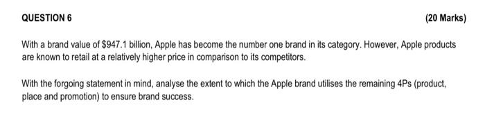 Solved QUESTION 6 (20 Marks) With a brand value of $947.1 | Chegg.com