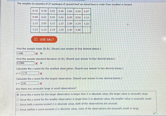 The weights (in pounds) of 27 packages of ground beef | Chegg.com