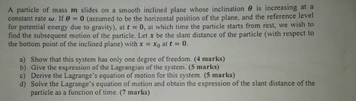 Solved A particle of mass m slides on a smooth inclined | Chegg.com
