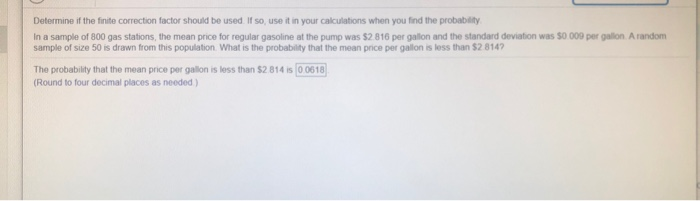 Solved in a sample of 800 gas stations the main price per | Chegg.com