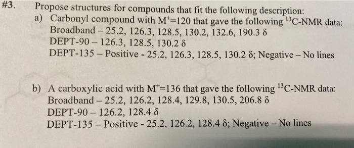 Solved #3. Propose structures for compounds that fit the | Chegg.com