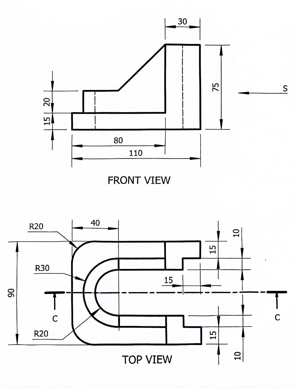 Solved Draw isometric and Missing view and Sections | Chegg.com