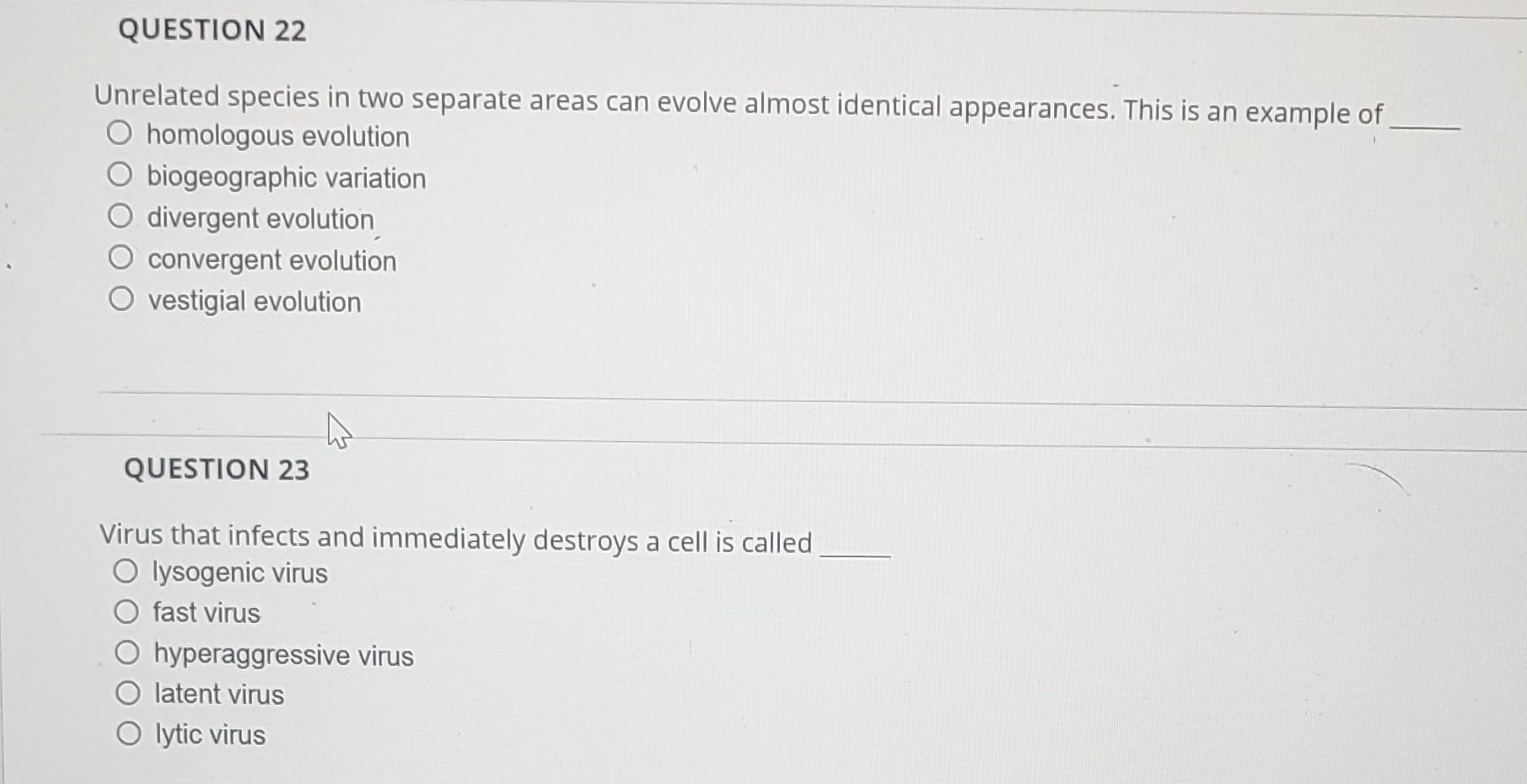 Solved Unrelated species in two separate areas can evolve | Chegg.com