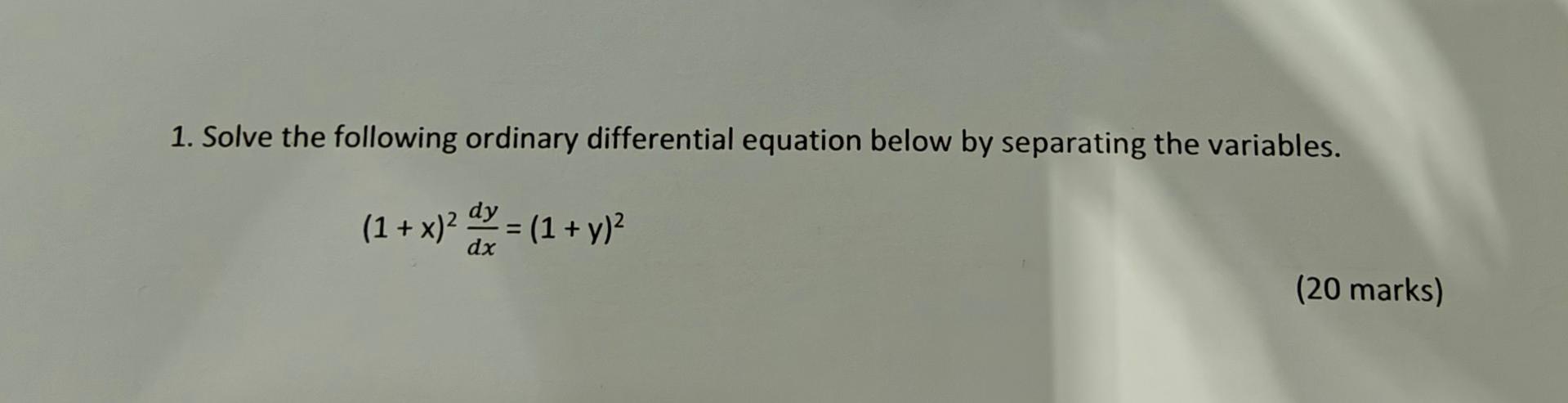 Solved 1. Solve the following ordinary differential equation | Chegg.com