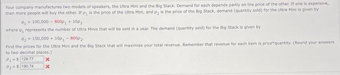 Solved Your company manufactures two models of speakers, the | Chegg.com